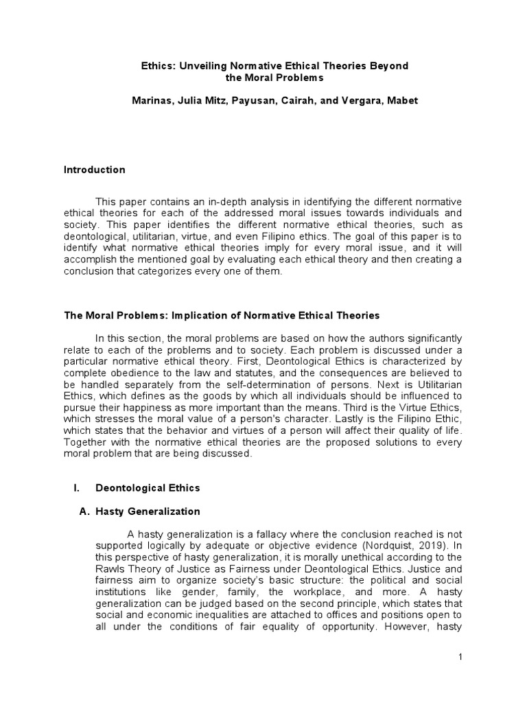 Normative Ethics-Ethics Final Exam | PDF | Utilitarianism | Justice