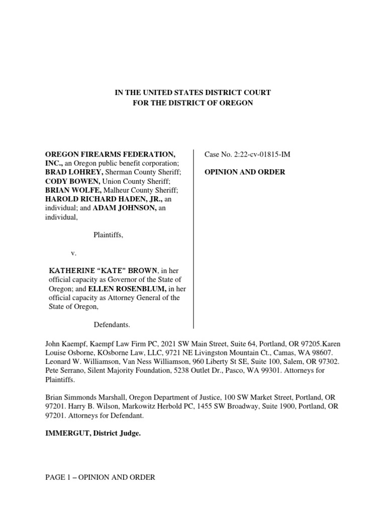 Federal Judge Ruling On Measure 114 | PDF | Second Amendment To The ...