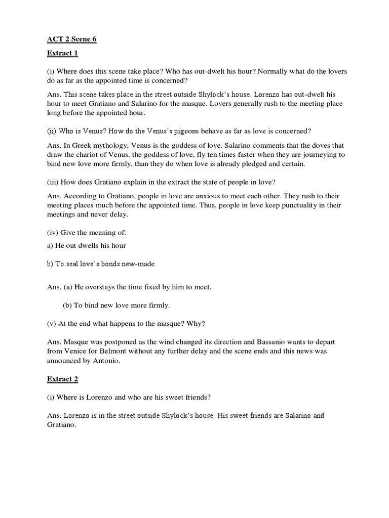 ACT 2 Scene 6 Notes | PDF | The Merchant Of Venice