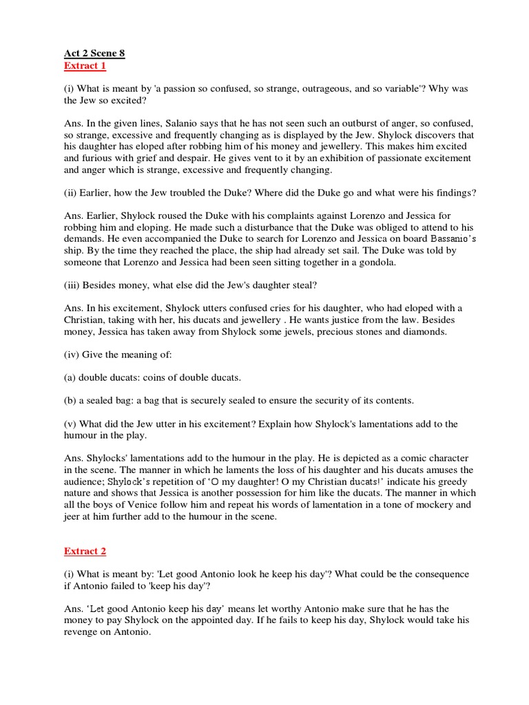 Act 2 Scene 8 Notes | PDF | Shylock