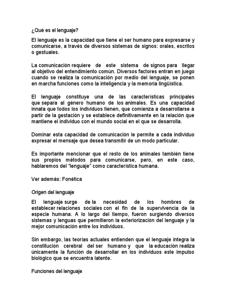 Qué Es El Lenguaje | PDF | Primer idioma | Comunicación