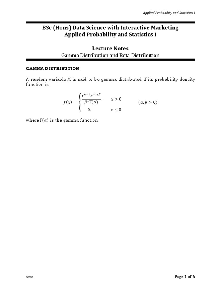 Gamma Distribution and Beta Distribution | PDF | Probability Distribution | Function (Mathematics)