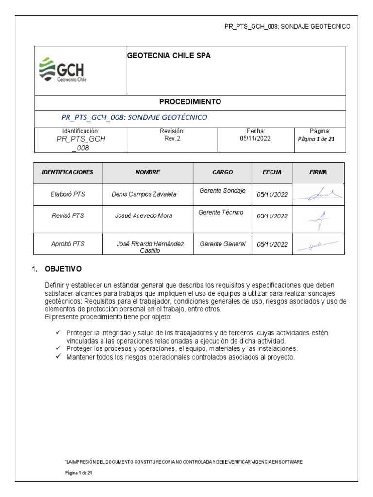 PR - PTS - 008 - Rev. 1 SONDAJE GEOTECNICO | PDF