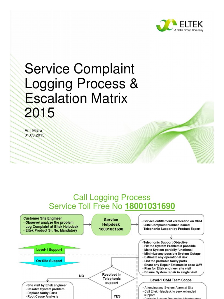 Eltek Complaint Logging Escalation Matrix-080915 | PDF | Receipt