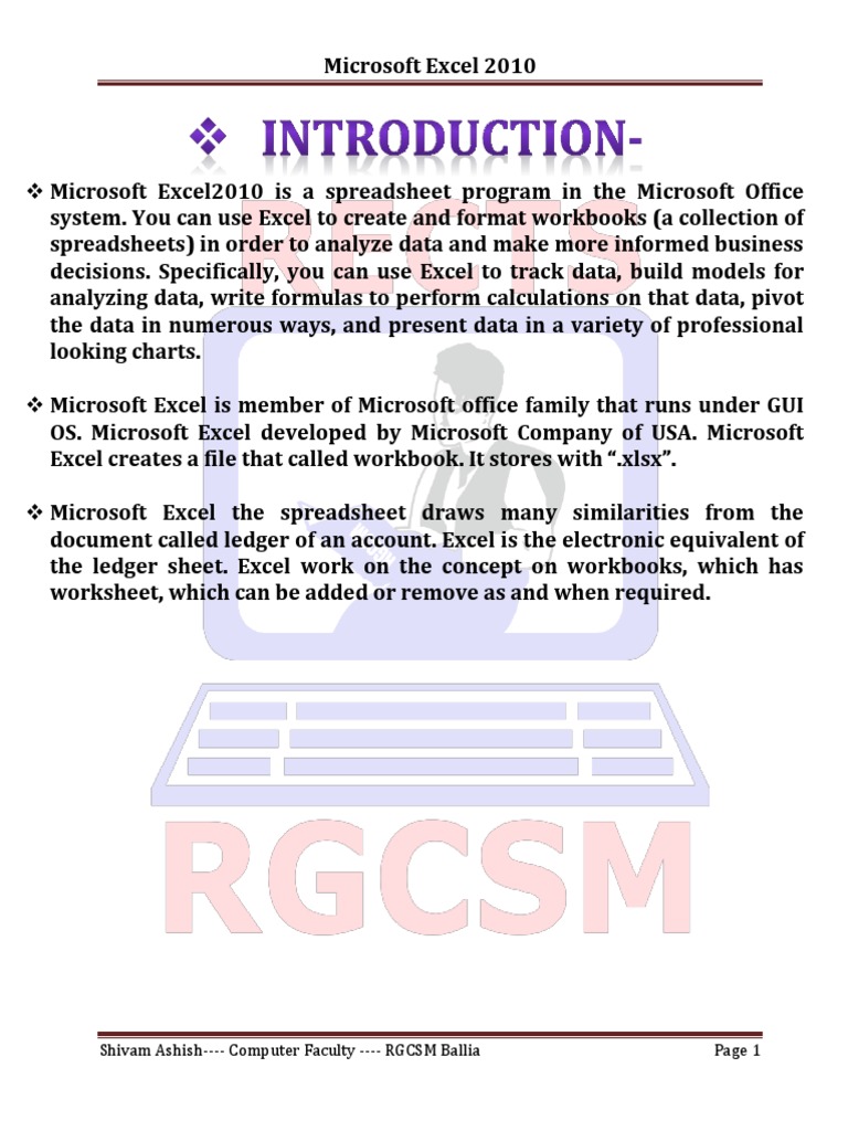 Excel 2010: Features and Functions | PDF | Microsoft Excel | Spreadsheet