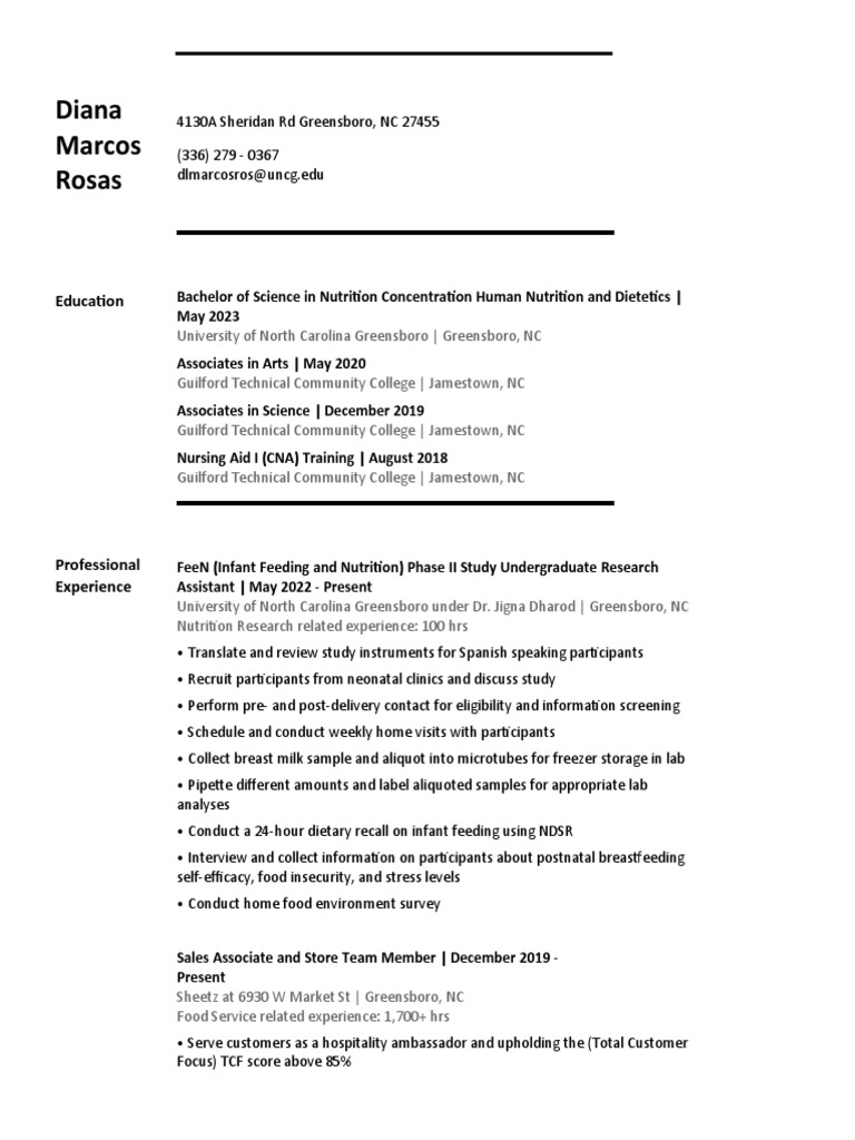 Diana Marcos Rosas Resume 2022 | PDF | Mentorship | Dietitian