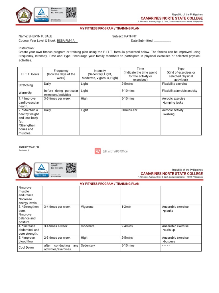 Activity-Training Plan | PDF | Physical Fitness | Strength Training