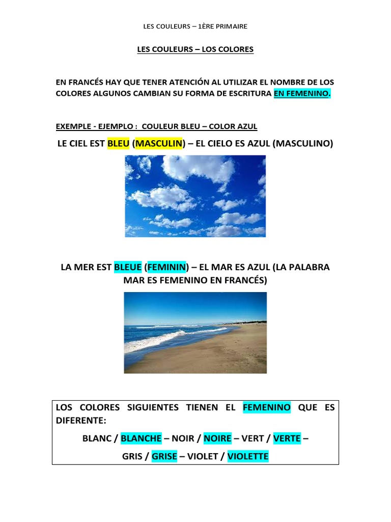 Les Couleurs - 1ere Primaire | PDF