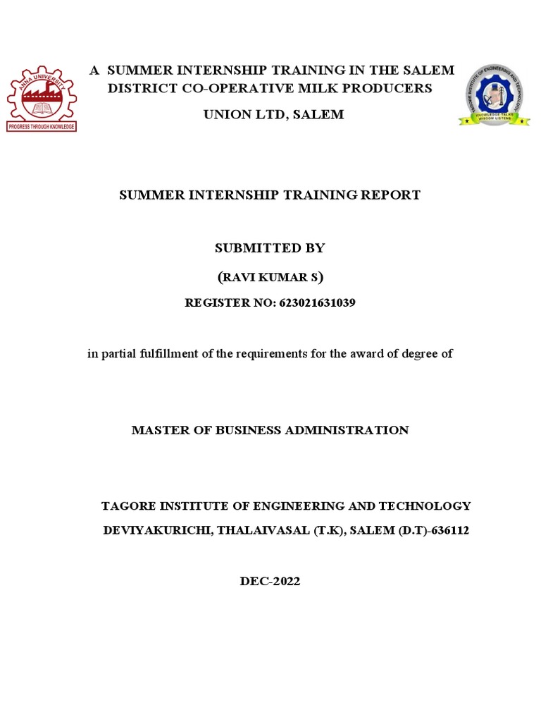 Front Page Format Ravi Kumar | PDF | Master Of Business Administration ...