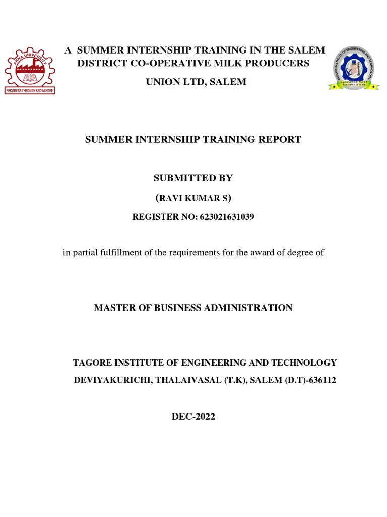 Front Page Format Ravi Kumar | PDF | Master Of Business Administration ...