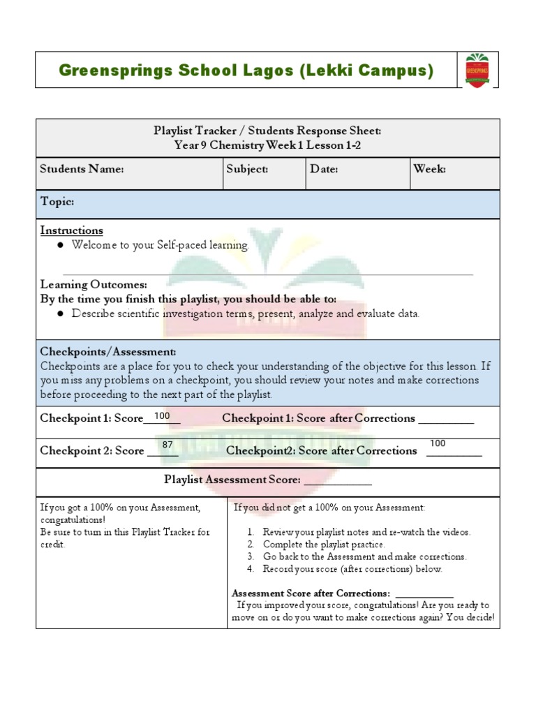 Year 9 Chemistry Playlist Tracker | PDF | Experiment | Data