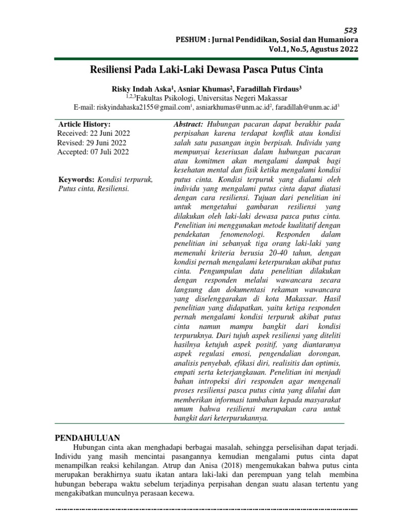 Resiliensi Pria Dewasa Pasca Putus Cinta | PDF | Pengembangan Diri | Kesehatan Holistik