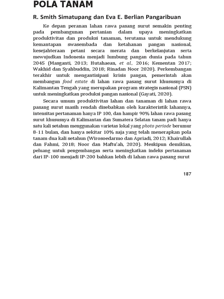 Optimalisasi Pola Tanam Lahan Rawa | PDF