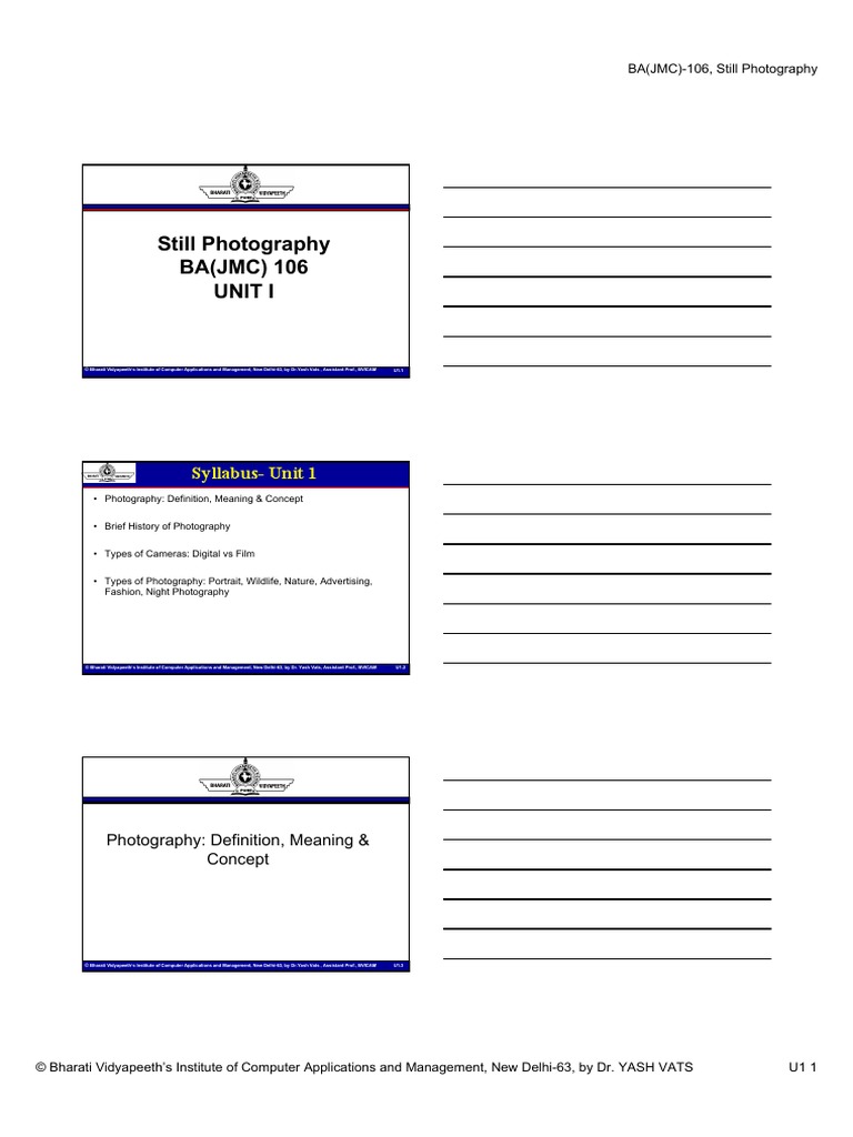 UNIT1 Still Photography PPT HANDOUTS | PDF | Camera | Single Lens ...