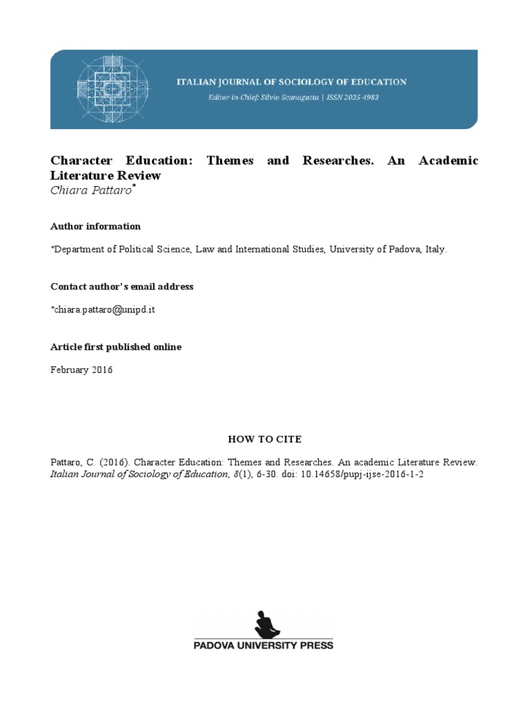 Character Education: Themes and Researches. An Academic Literature ...