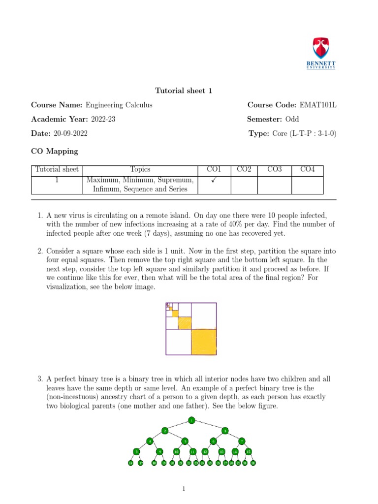 Engineering Calculus Tutorial Sheet 1 | PDF | Sequence | Mathematics