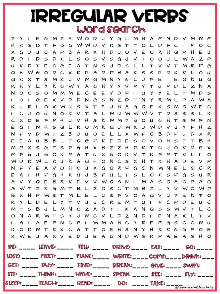 Word Search Irregular Verbs | PDF
