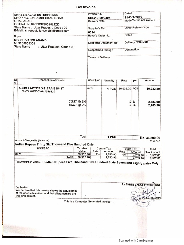 Asus Vivobook Invoice | PDF