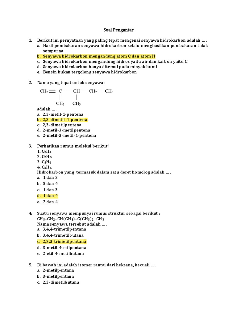 Soal Pengantar Kimia Karbon | PDF