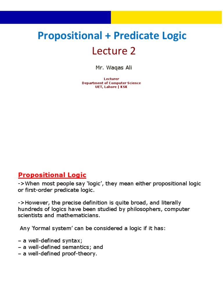 Lecture-2 PropPred Merged | PDF | Logic | First Order Logic