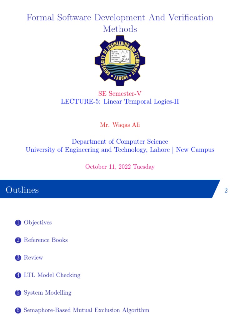 Lecture 5 Se Formal Smv Temporal Logic Sep 2022ksk Pdf Formal Verification Logic