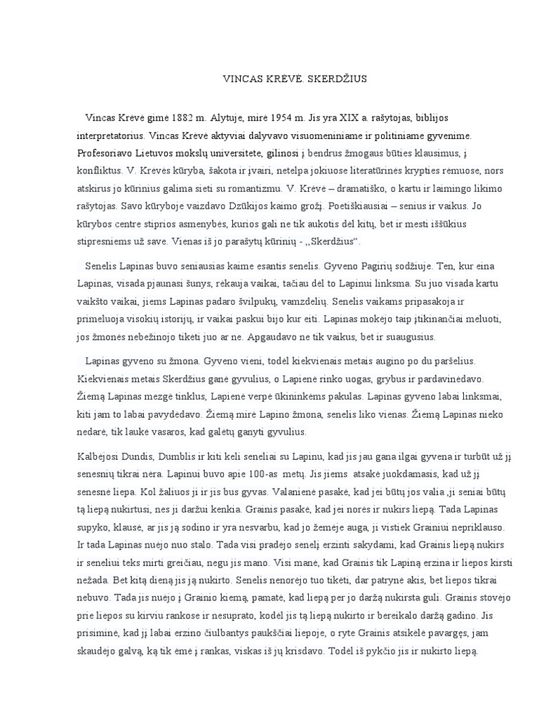 Vincas Krėvė. Skerdžius | PDF