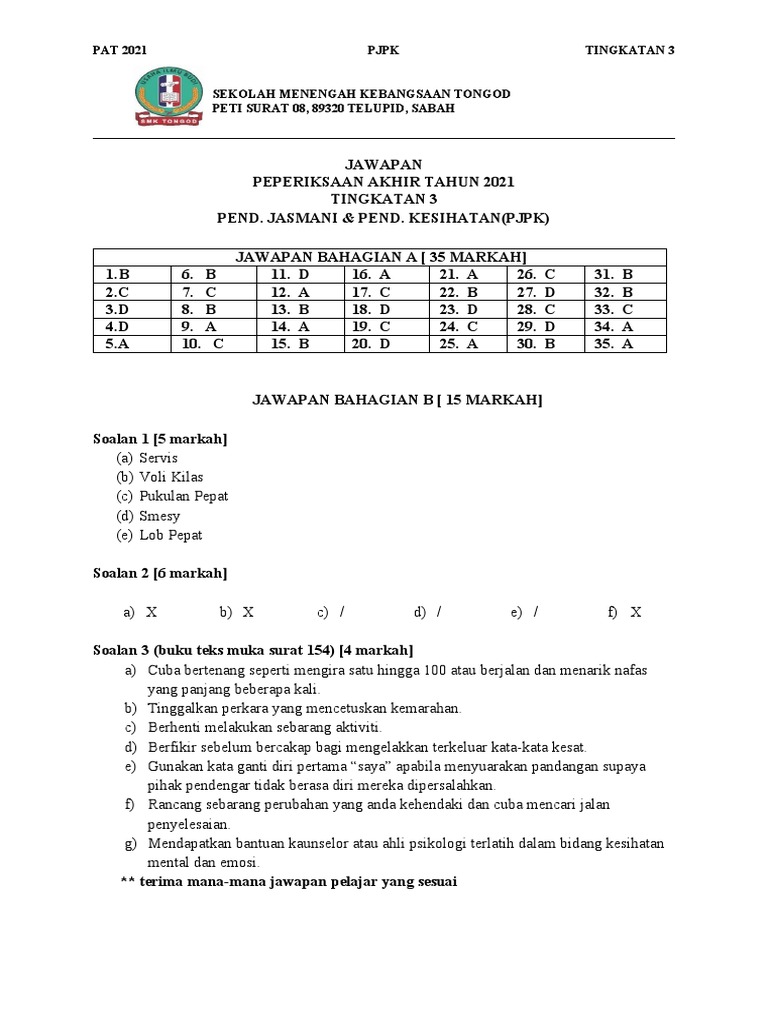 Jawapan Pat Ting3 2021 | PDF