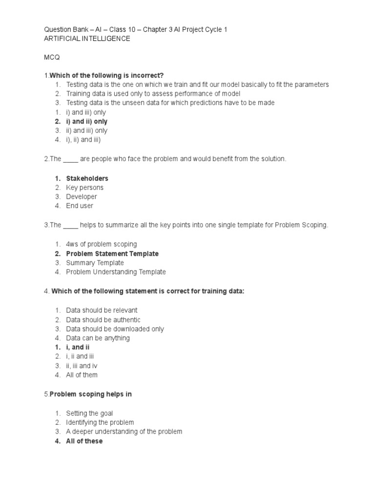AI Project Cycle Question Bank | PDF | Artificial Neural Network | Machine Learning