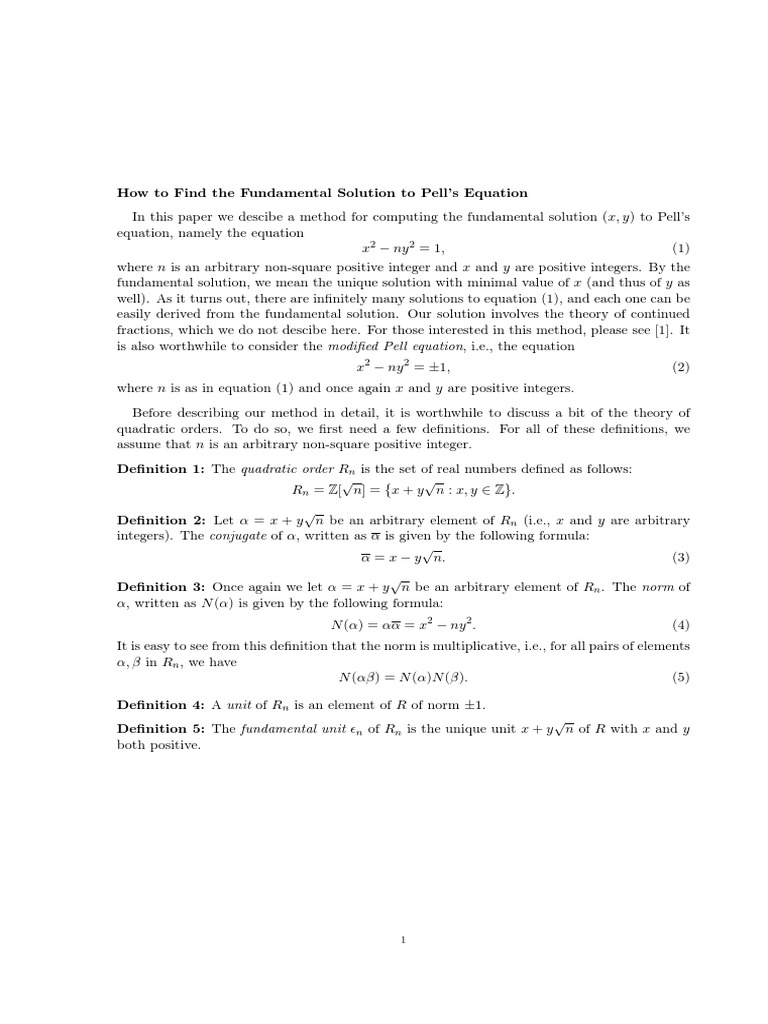 Pell S Equation Pdf Square Root Equations