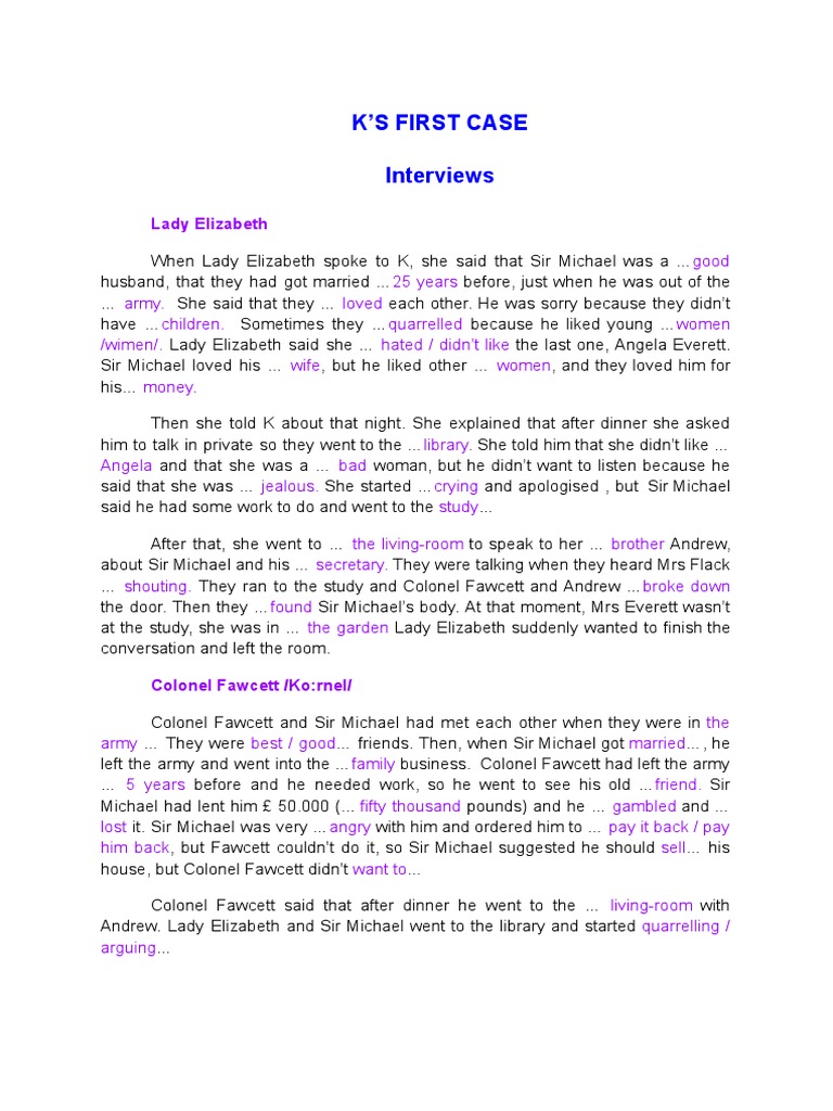 K'S FIRST CASE - All The Interviews | PDF