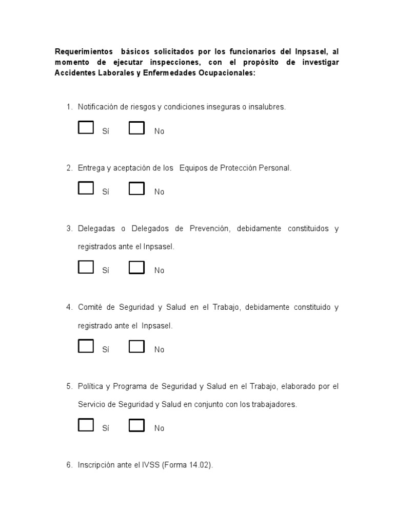 Requisitos INPSASEL | PDF