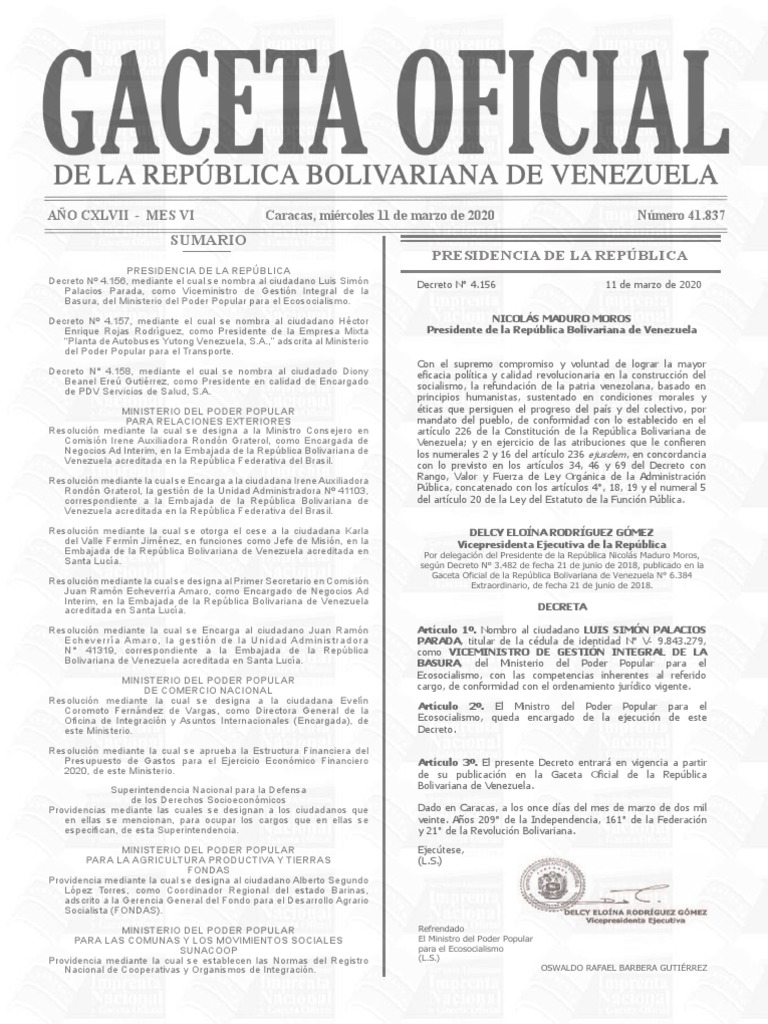 Gaceta Oficial 020 de 2020 | PDF | Venezuela | Nicolás Maduro