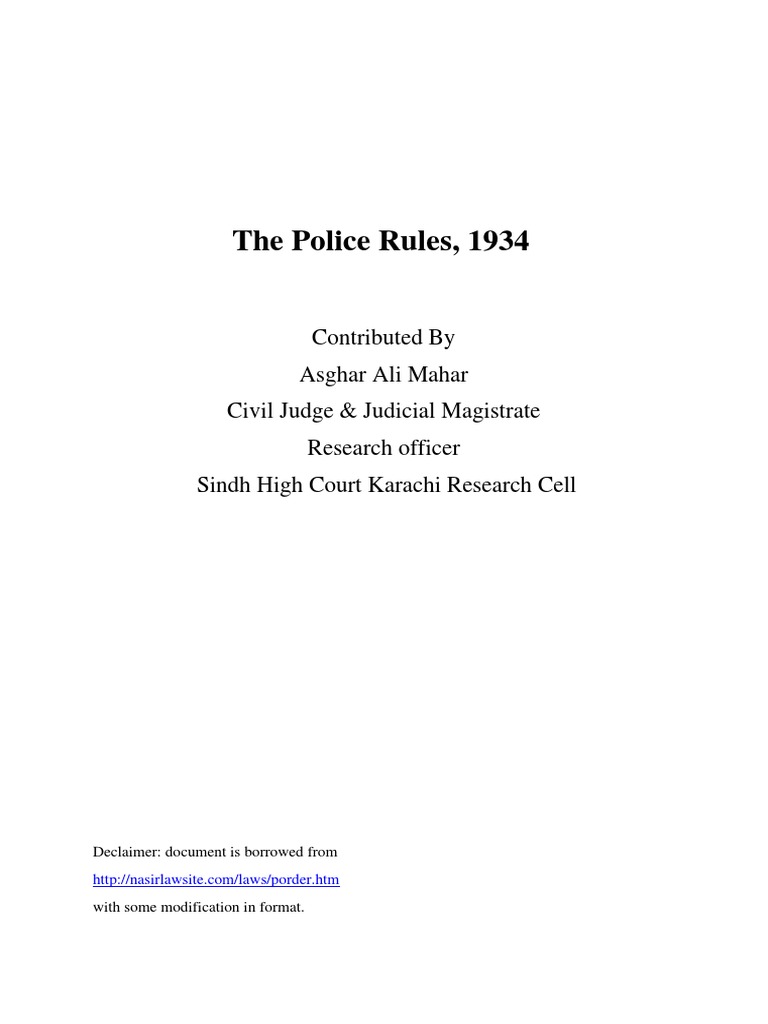 The Police Rules 1934 Contributed by | PDF | Police | Magistrate