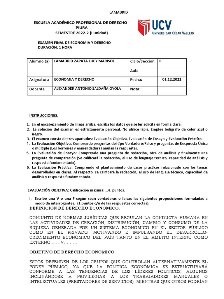 Examen Final de Economia y Derecho | PDF | Mercado (economía) | Monopolio
