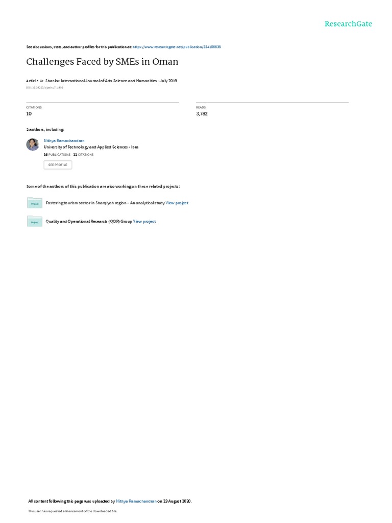 Challenges Faced By Smes In Oman Pdf Small And Medium Sized