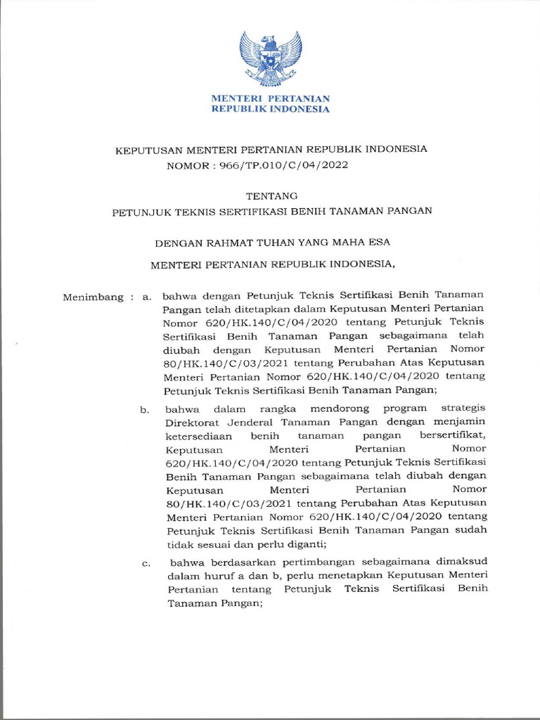 Kepmentan No. 966. TP. 010. C. 04. 2022 | PDF