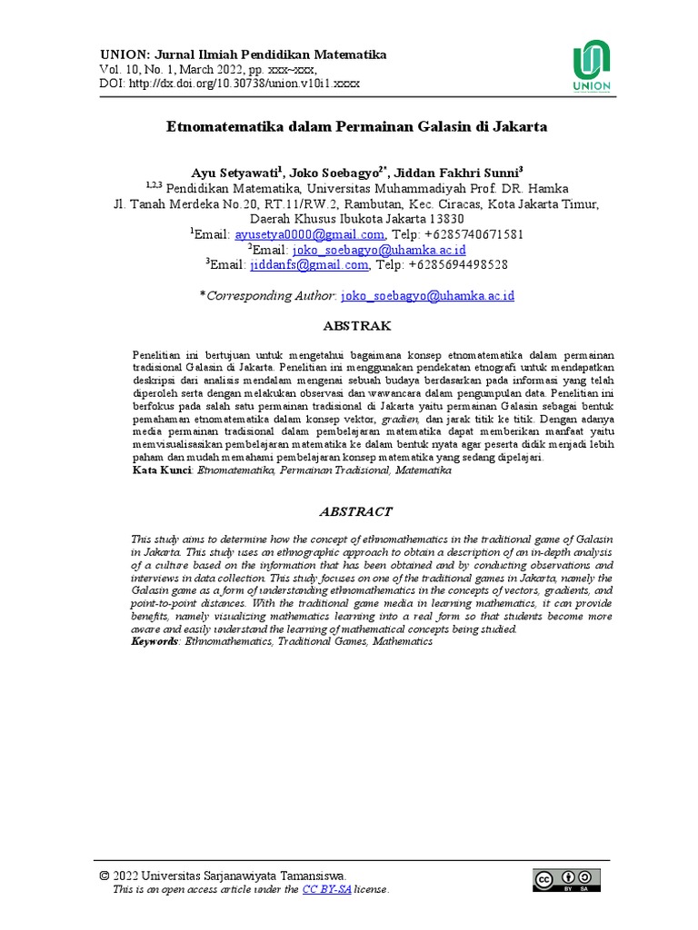 Revisian Etnomatematika Dalam Permainan Galasin Di Jakarta | PDF | Sains & Matematika