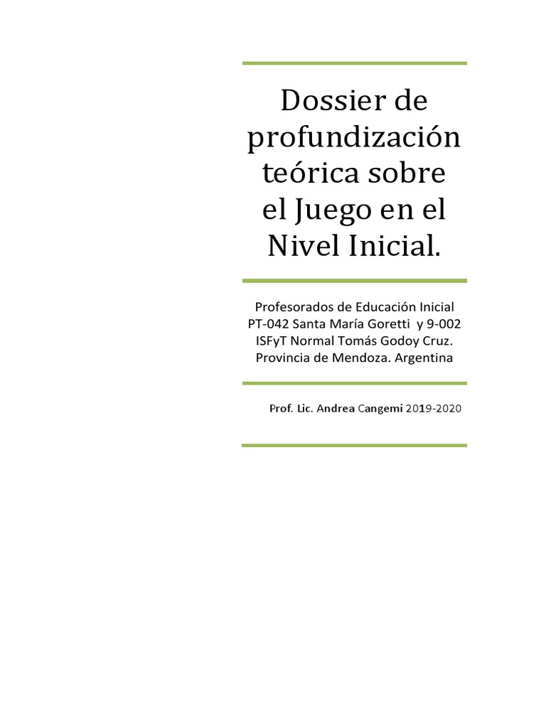 Dossier Juego en El N.I. 2020 Prof. Andrea Cangemi-1 | PDF | Educación ...