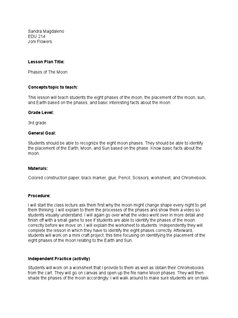 Moon Phase Lesson Plan | PDF | Moon | Lesson Plan