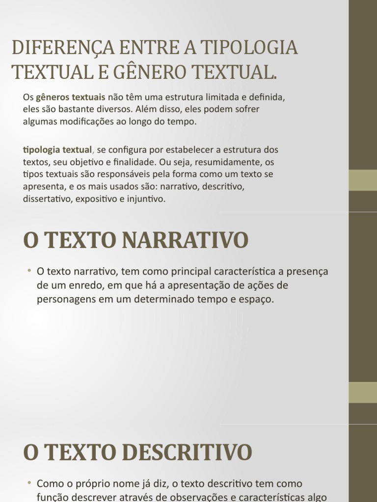 Diferença Entre A Tipologia Textual e Gênero Textual | PDF