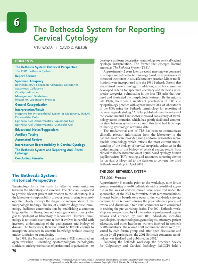 Chapter 6 The Bethesda System For Reporting Cervical Cytology | PDF ...