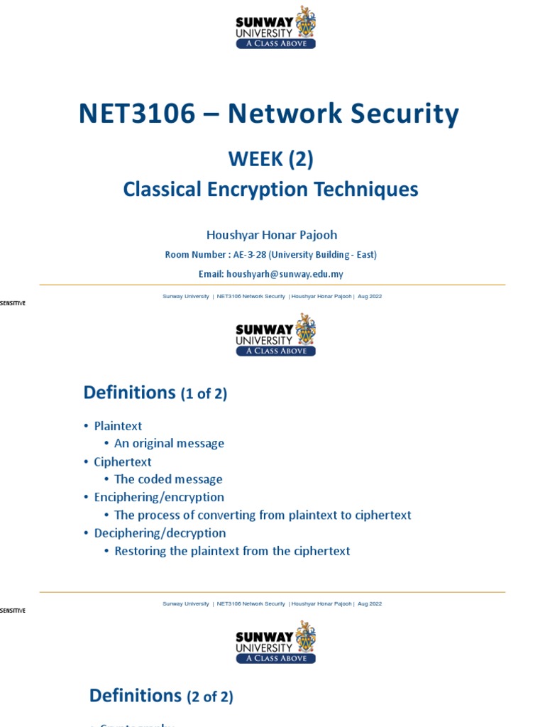 Lecture 2 - Week 2 | PDF | Cryptography | Cryptanalysis
