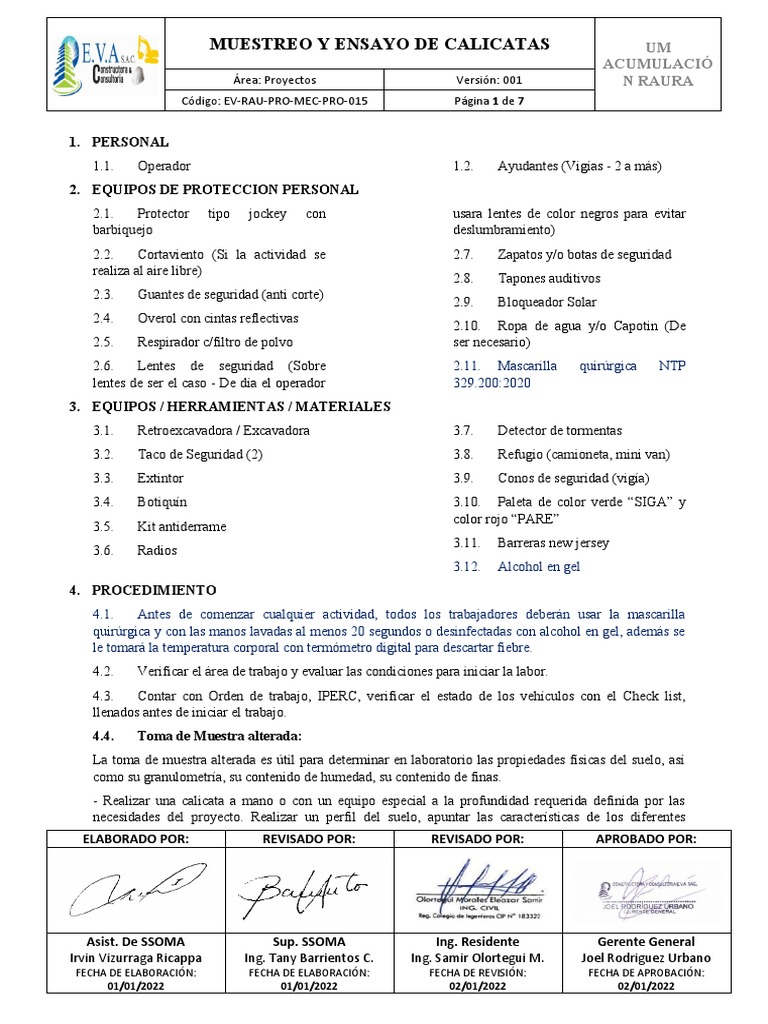 Muestreo y Ensayo de Calicatas en Proyectos | PDF | Suelo | Perforación