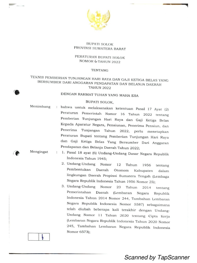 Perbup Nomor 6 Tahun 2022 | PDF