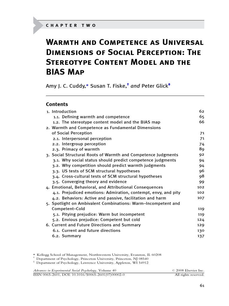 Warmth and Competence As Universal Dimensions of Social Perception: The Stereotype Content Model ...