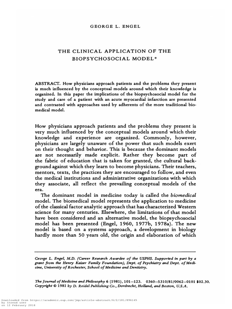 The Clinical Application of The Biopsychosocial Model | PDF ...
