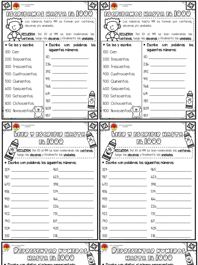 Escritura y Ejercicios de Números Hasta El 1000 | PDF