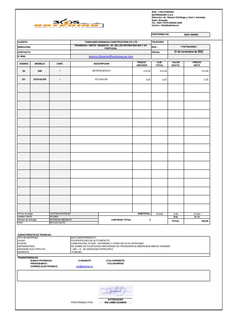 Proforma BH01-000662 Yankuang Donghua Construction Co LTD | PDF