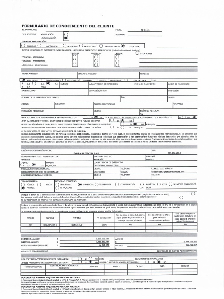 FORMULARIO DE CONOCIMIENTO DEL CLIENTE - LANCHA AÑO 2021-2022 | PDF
