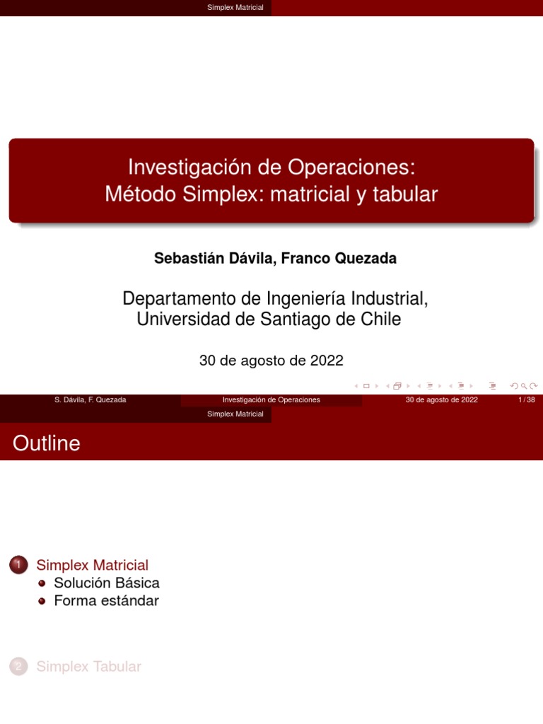 Investigación de Operaciones: Método Simplex: Matricial y Tabular | PDF | Matriz (Matemáticas ...